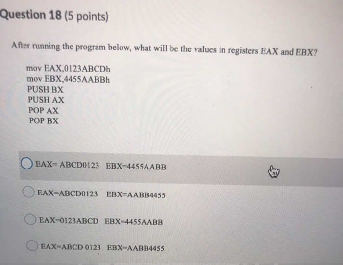 Solved Question 18 (5 points) After running the program | Chegg.com