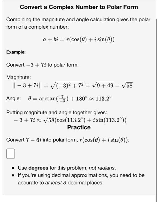 Solved Convert a Complex Number to Polar Form Combining the | Chegg.com