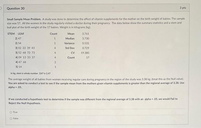 Solved Small Sample Mean Problem. A study was done to | Chegg.com
