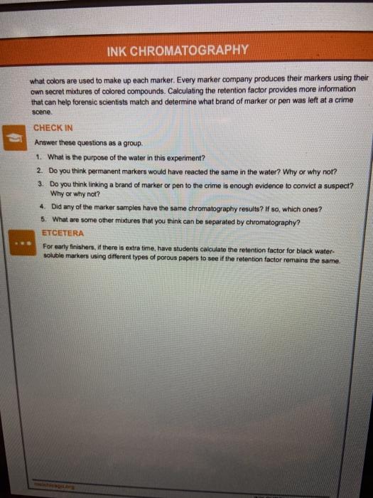 INK CHROMATOGRAPHY what colors are used to make up | Chegg.com