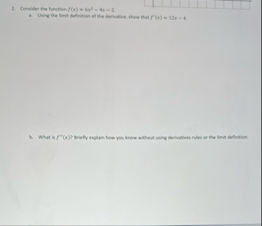 Solved Consider the function f(x)=6x2-4x-2.a. ﻿Using the | Chegg.com