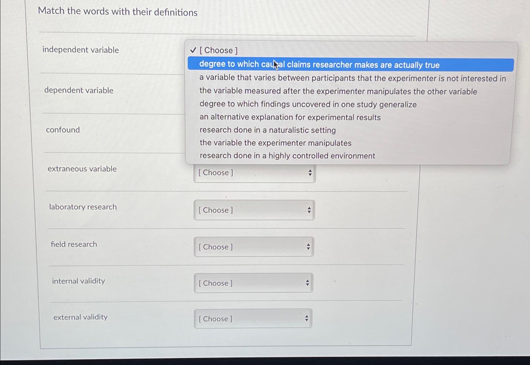 Solved Match the words with their definitionsindependent | Chegg.com