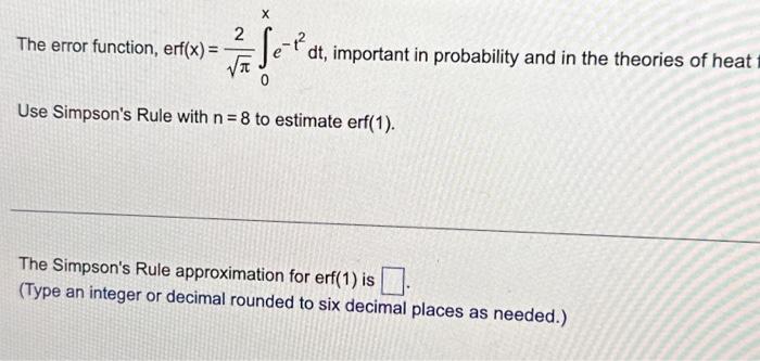 Solved The error function, erf(x) = X 2 /S 0 +² dt, | Chegg.com