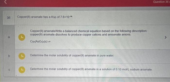 Solved Copper(ii) arsenate has a Ksp of 7.6×10−90. | Chegg.com