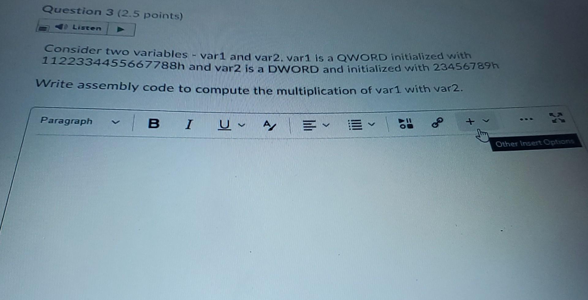 Solved Question 3 (2.5 points) Liseen Consider two variables | Chegg.com