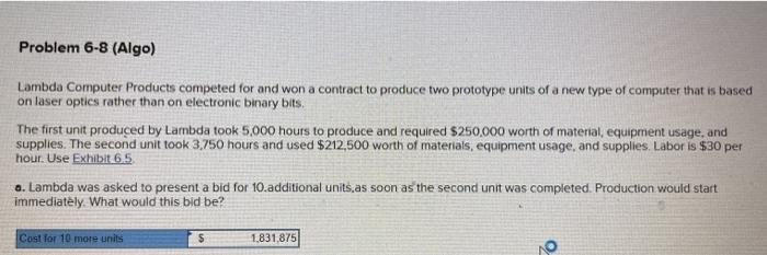 Solved Problem 6-8 (Algo) Lambda Computer Products competed | Chegg.com