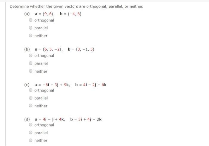 Solved Determine Whether The Given Vectors Are Orthogonal