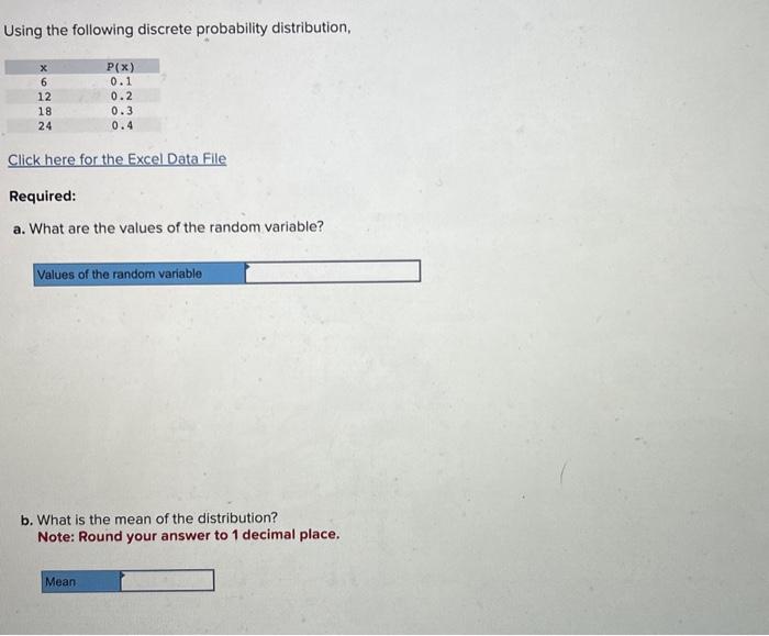 Solved Using the following discrete probability | Chegg.com