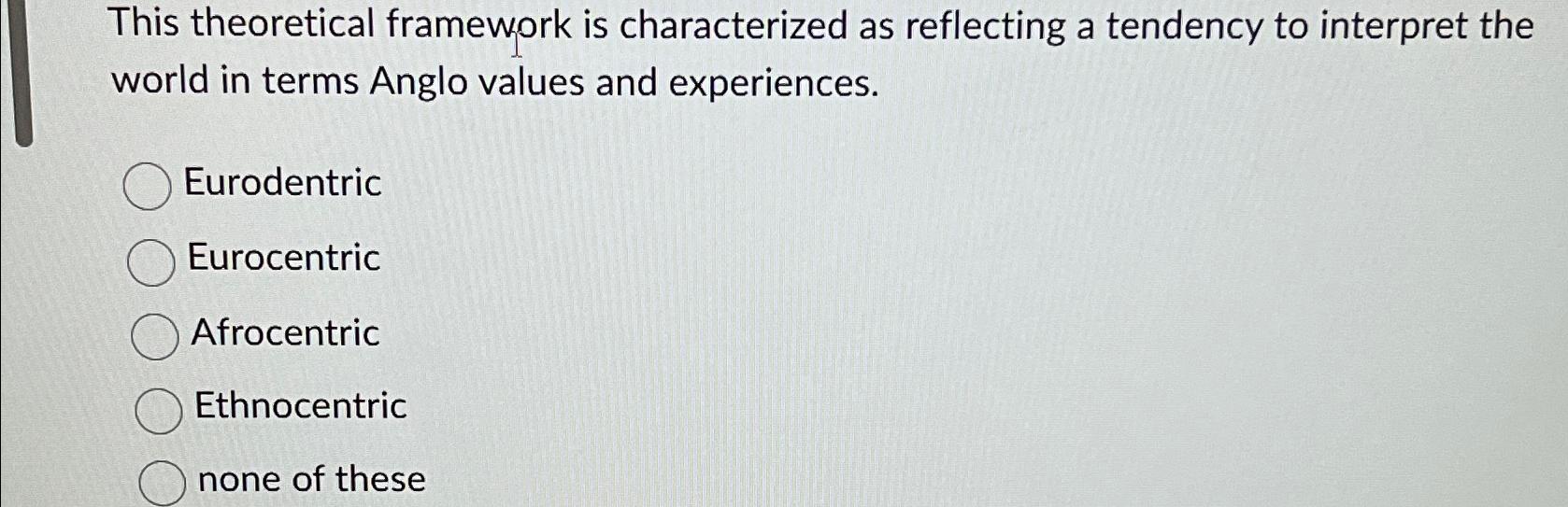 Solved This theoretical framework is characterized as | Chegg.com