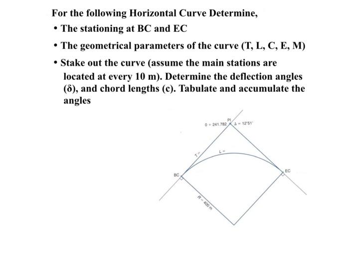 Solved For the following Horizontal Curve Determine, • The | Chegg.com