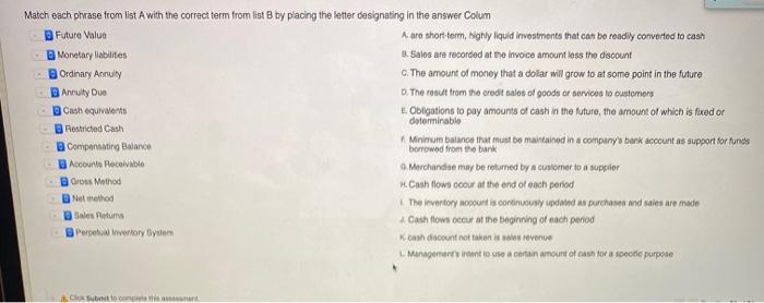 Solved Match each phrase from list A with the correct term | Chegg.com