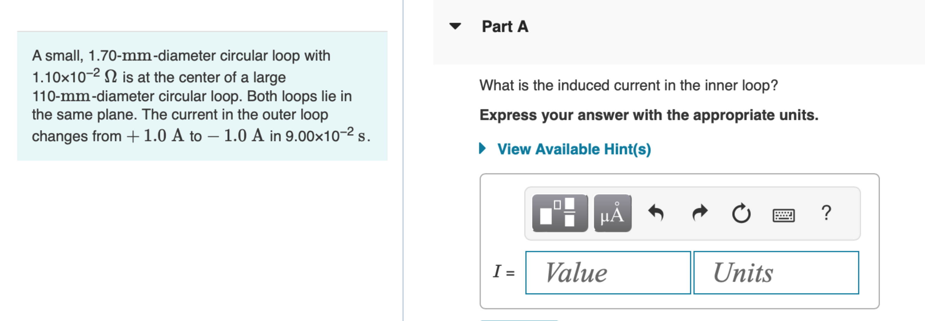 Solved A small, 1.70-mm-diameter circular loop | Chegg.com