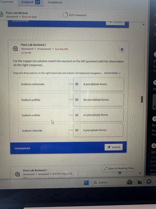 Solved Post-Lab Review11 Homework * Unanswered * DueNow | Chegg.com
