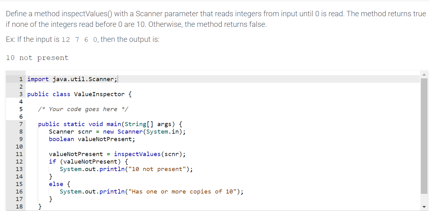 Solved Define a method inspectValues() ﻿with a Scanner | Chegg.com