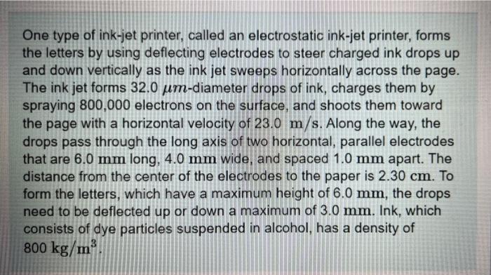 Solved One type of ink-jet printer, called an electrostatic | Chegg.com