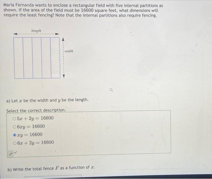 Solved Maria Fernanda wants to enclose a rectangular field | Chegg.com