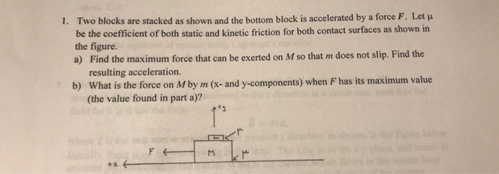 Solved 1. Two blocks are stacked as shown and the bottom | Chegg.com