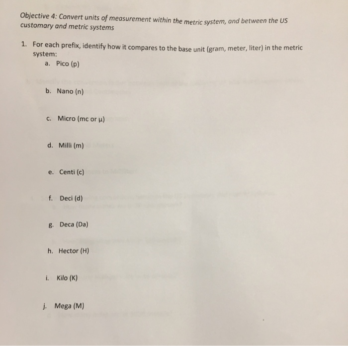 Solved Objective 4: Convert units of measurement within the | Chegg.com
