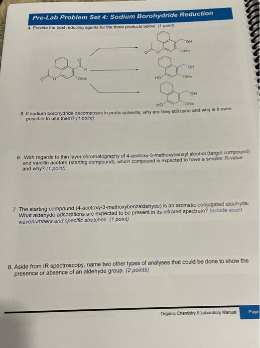 Solved Pre-Lab Problem Set 4: Sodium Borohydride Reduction | Chegg.com