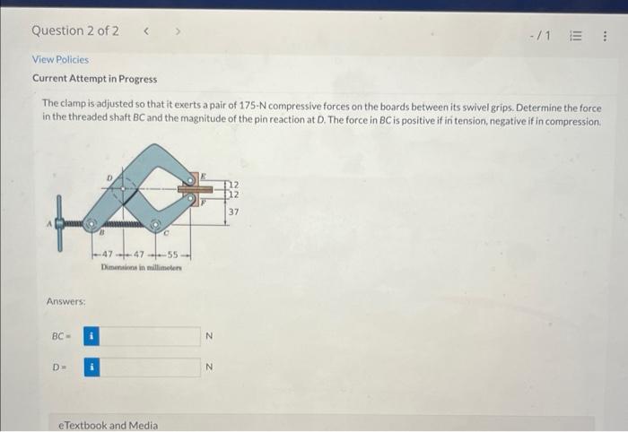 Solved The clamp is adjusted so that it exerts a pair of | Chegg.com