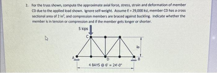 Solved 2. For the truss shown, compute the approximate axial | Chegg.com