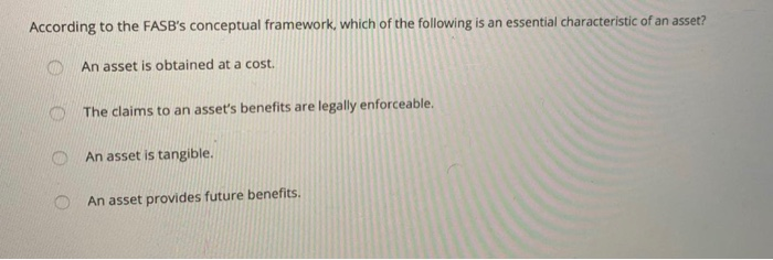 Solved According to the FASB's conceptual framework, which | Chegg.com