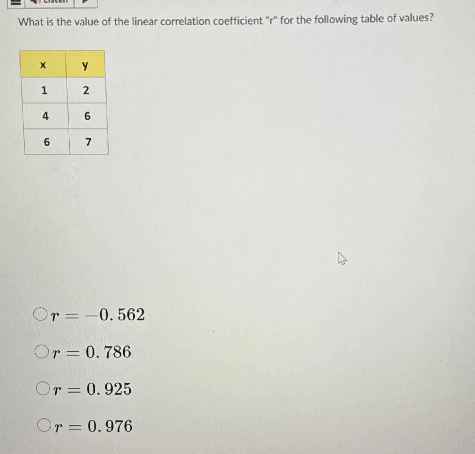Solved What is the value of the linear correlation | Chegg.com