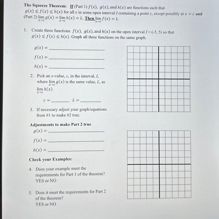 Solved The Squeeze Theorem: If (Part 1) f(x),g(x), and h(x) | Chegg.com