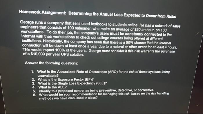 Solved Homework Assignment: Determining the Annual Loss | Chegg.com