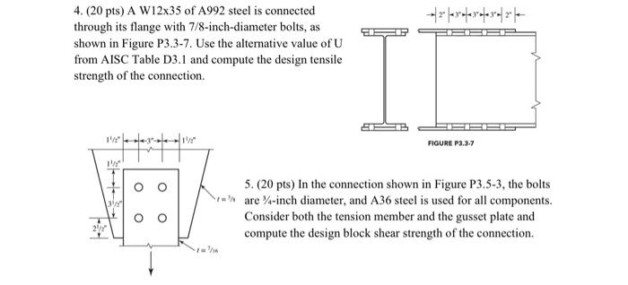 Solved 4. (20pts)A W 12×35 of A992 steel is connected | Chegg.com