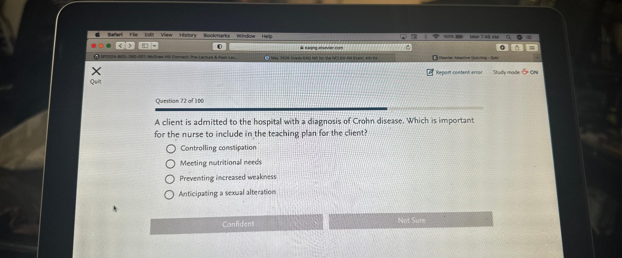 Solved Question 72 ﻿of 100A client is admitted to the | Chegg.com