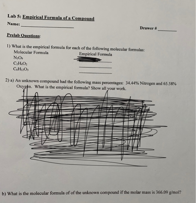 Solved Lab 5: Empirical Formula of a Compound Name: Drawer # | Chegg.com