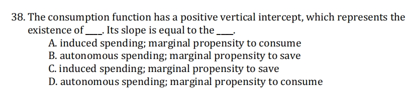 Solved 38. ﻿The consumption function has a positive vertical | Chegg.com