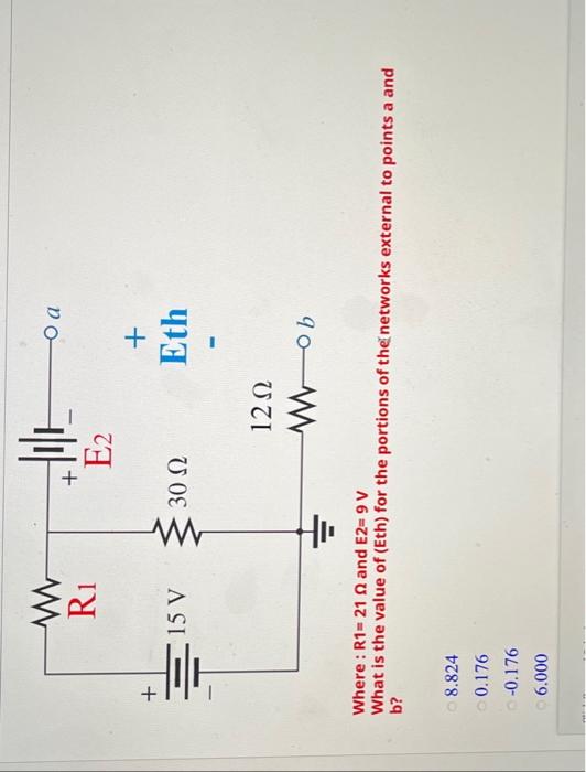 Solved Where: R1=21Ω and E2=9 V What is the value of (Eth) | Chegg.com
