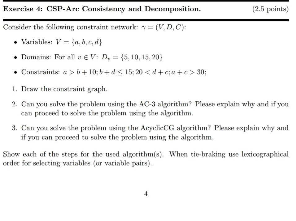 Solved Exercise 4: CSP-Arc Consistency and Decomposition. | Chegg.com