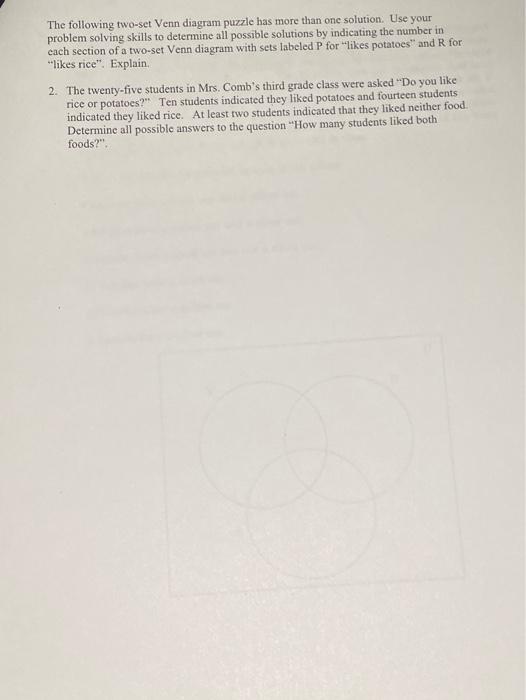 Solved The following two-set Venn diagram puzzle has more | Chegg.com