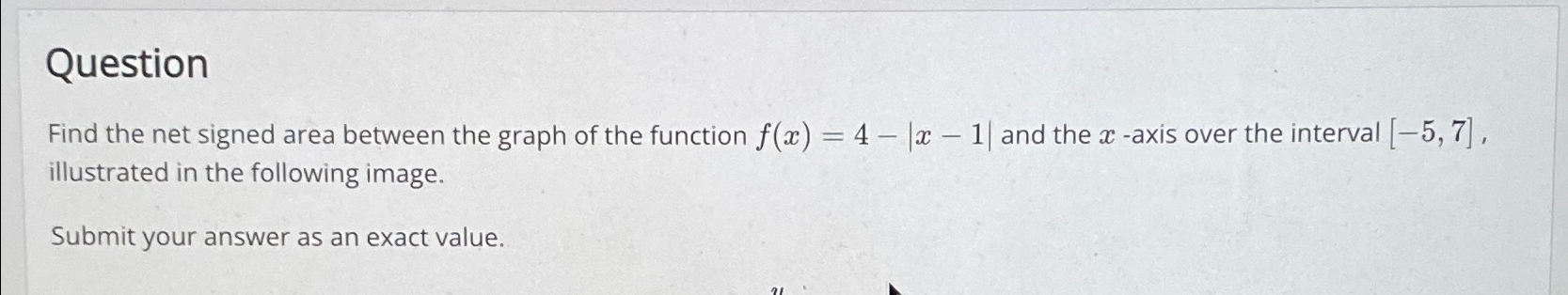 Solved QuestionFind the net signed area between the graph of | Chegg.com