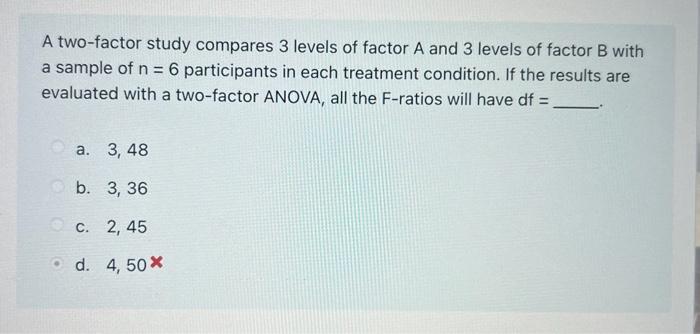 Solved For a two-factor ANOVA with two levels of factor A, | Chegg.com