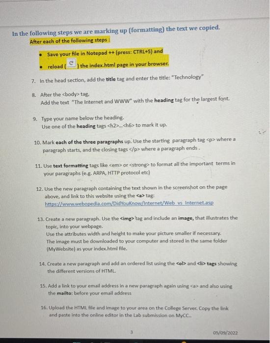 Solved Preparations 1. Create a folder "MyWebsite" in the | Chegg.com
