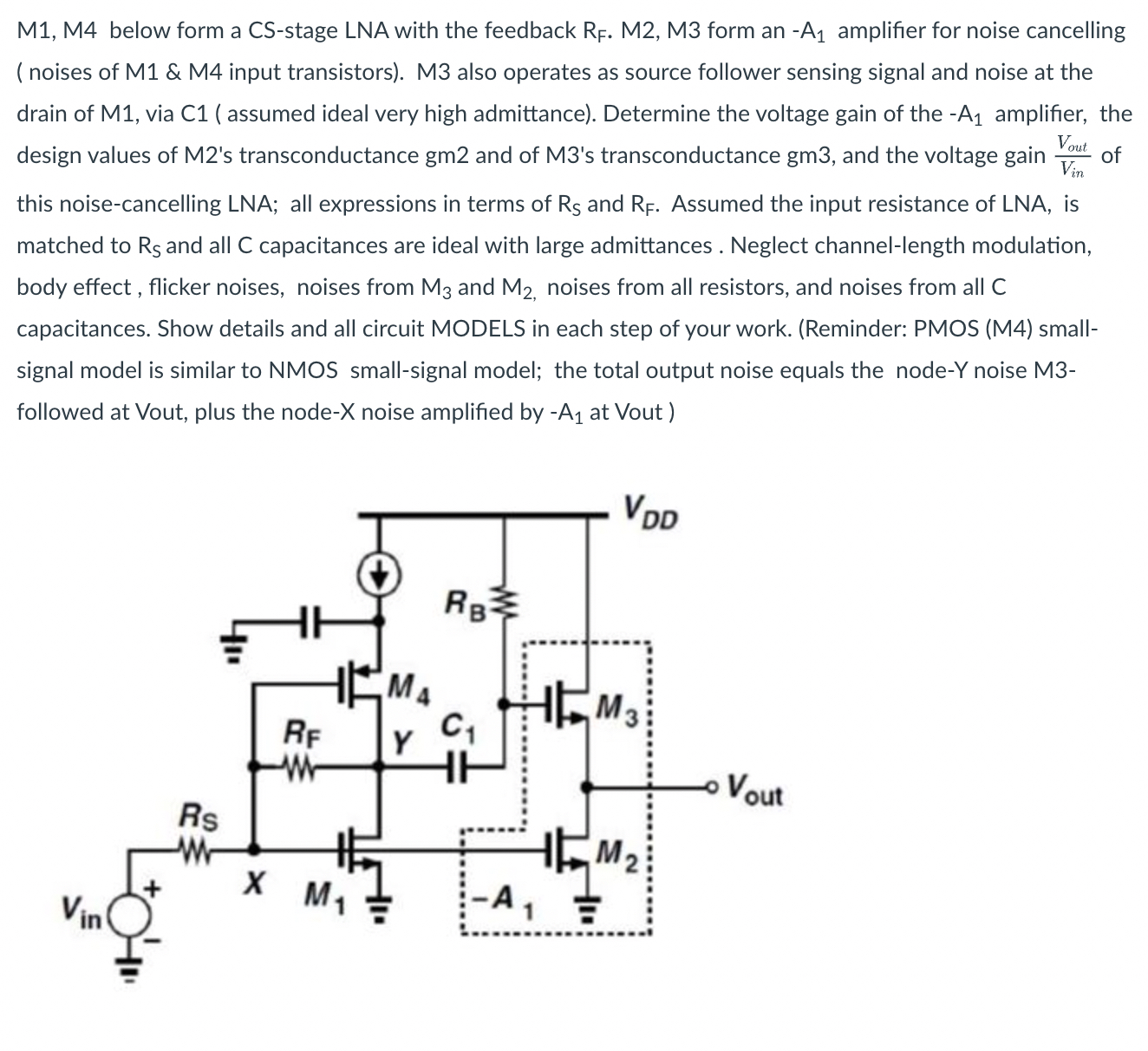 Solved M1, ﻿M4 ﻿below form a CS-stage LNA with the feedback | Chegg.com