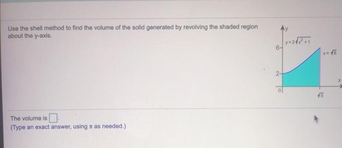 Solved Use the shell method to find the volume of the solid | Chegg.com