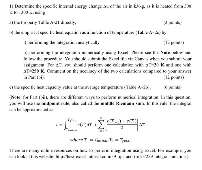 Solved 1) Determine the specific internal energy change Δu | Chegg.com