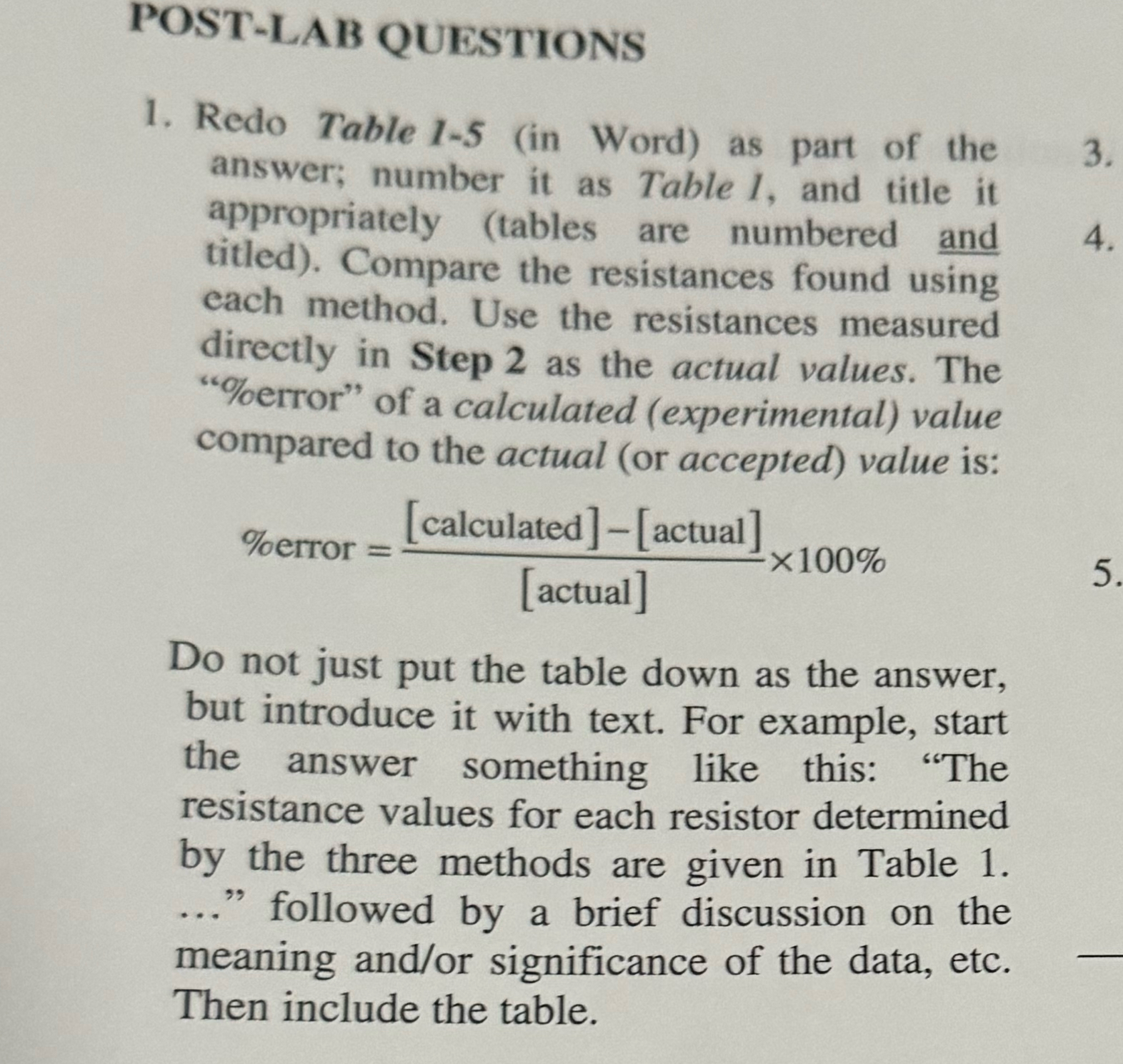 Solved \\n\\n• \\n\\nPOST-LAB QUESTIONS\\nRedo Table 1-5 (in | Chegg.com