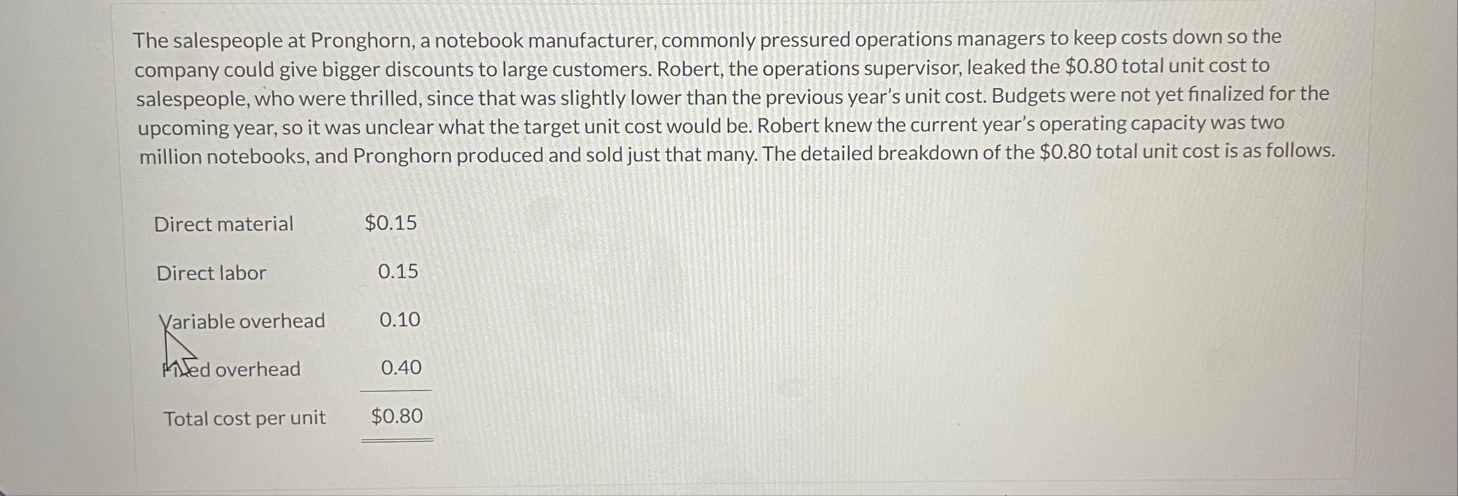 Solved The salespeople at Pronghorn, a notebook | Chegg.com
