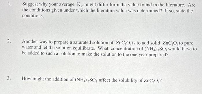 Solved 1. Suggest why your average Ksp might differ form the | Chegg.com