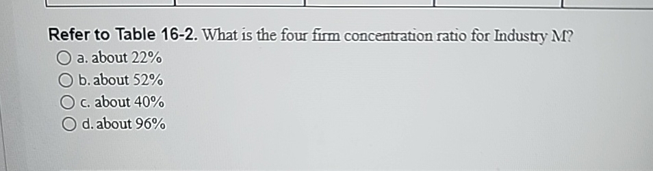 Solved Refer to Table 16-2. ﻿What is the four firm | Chegg.com