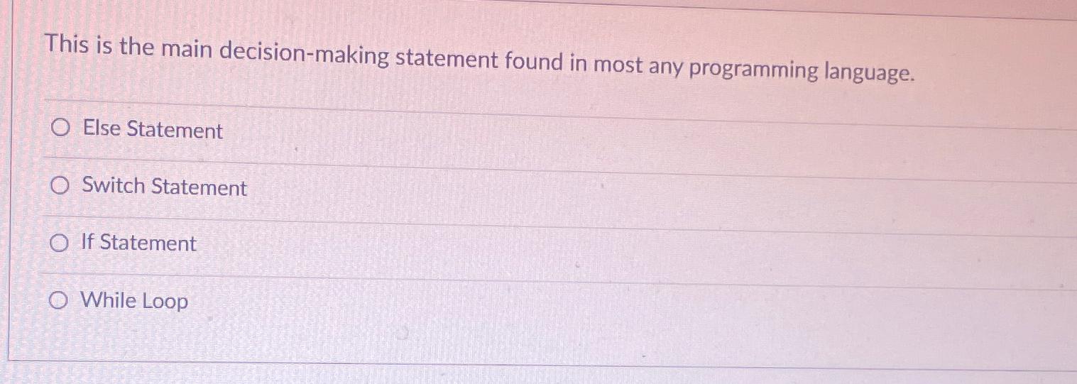 Solved This is the main decision-making statement found in | Chegg.com