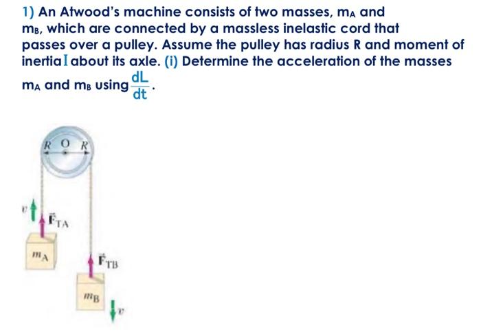 Solved 1) An Atwood's machine consists of two masses, mA and | Chegg.com