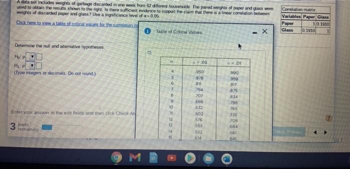 Solved A data set includes weights of garbage discarded in | Chegg.com