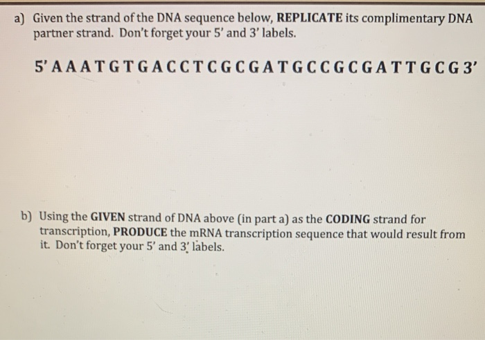 Solved a) Given the strand of the DNA sequence below, | Chegg.com